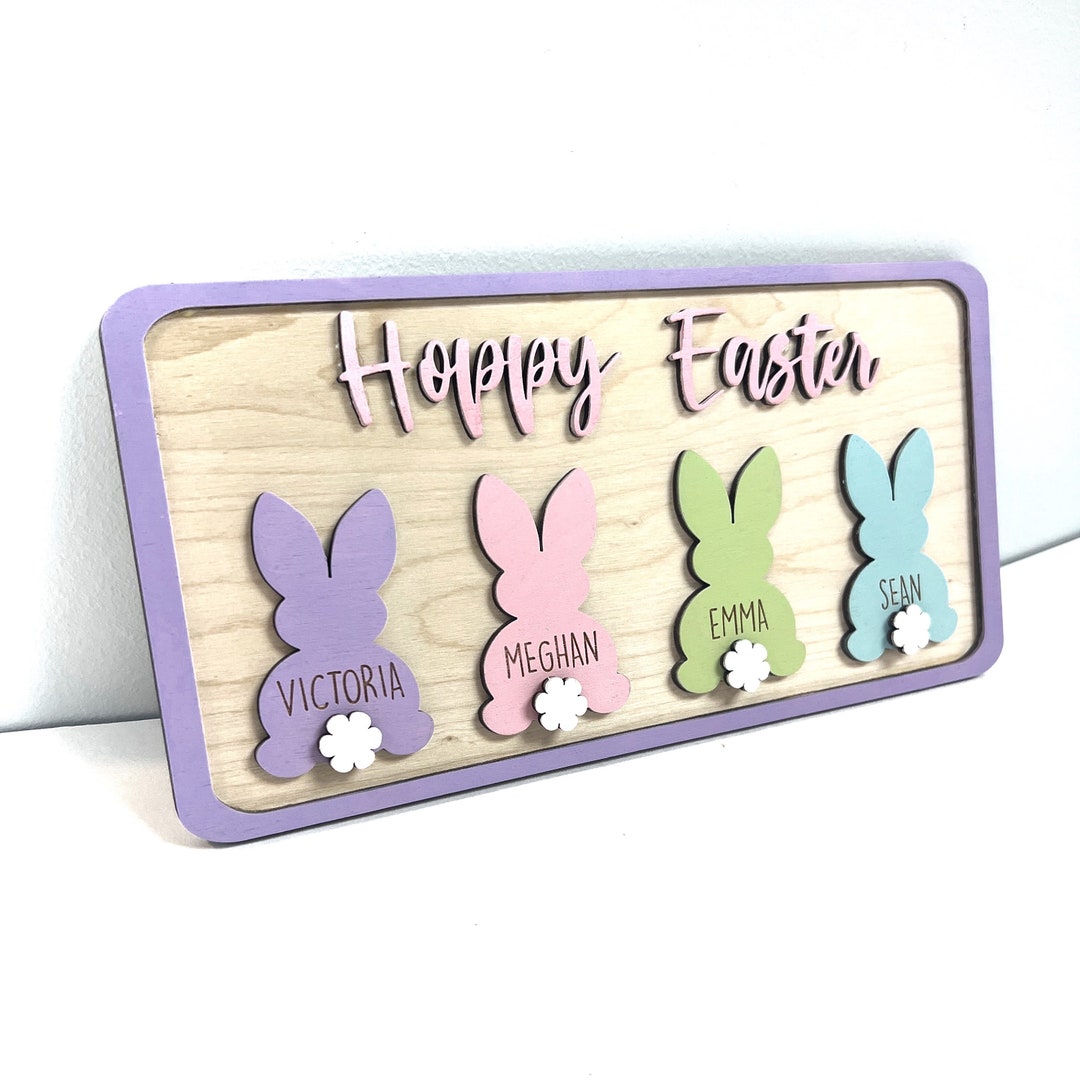 Hoppy Easter Personalized Bunny Family Sign - Easter Decor, Home Decor ...