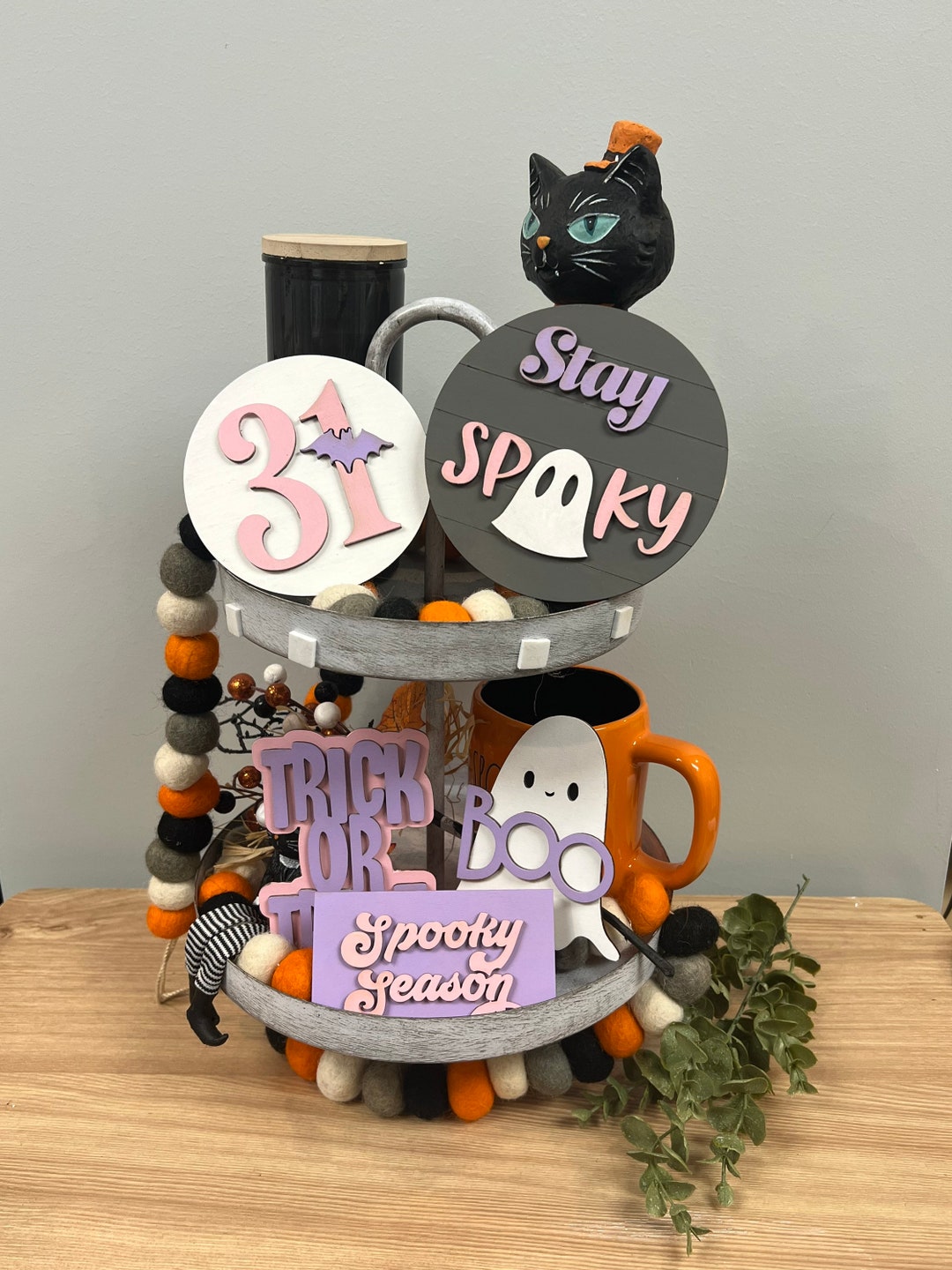 Pastel Halloween Tiered Tray Decor - Pink and Purple Halloween Signs ...