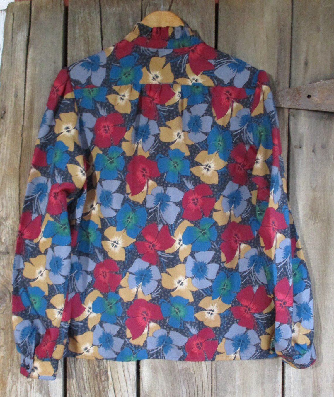 Vintage Pykettes Floral Print Blouse Womens Ruffle Collar High Neck ...