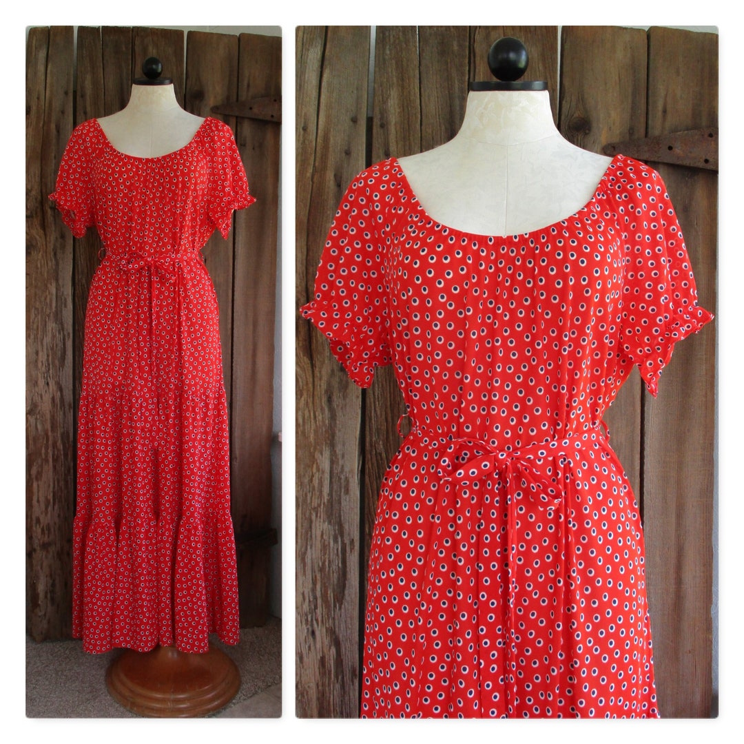 Vintage Gossard Artemis Red Dot Pattern Long Nylon Nightgown Large ...