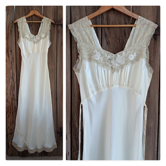Vintage 40s Lady Leonora Long Ivory Nightgown Bur Mil… - Gem