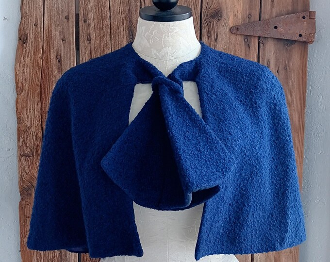 Vintage Royal Blue Textured Capelet Cape Tie Neckline Lined *A - Etsy