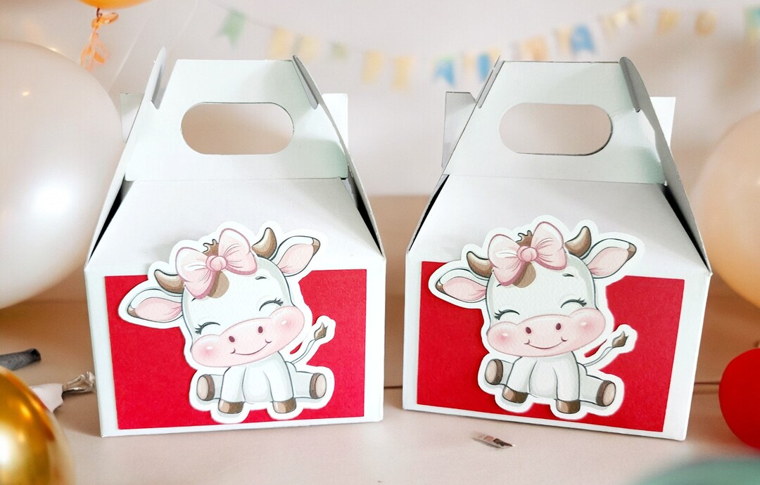 Farm Animal Gable Box, Barnyard Gable Box, Cow Birthday Favor, Birthday ...