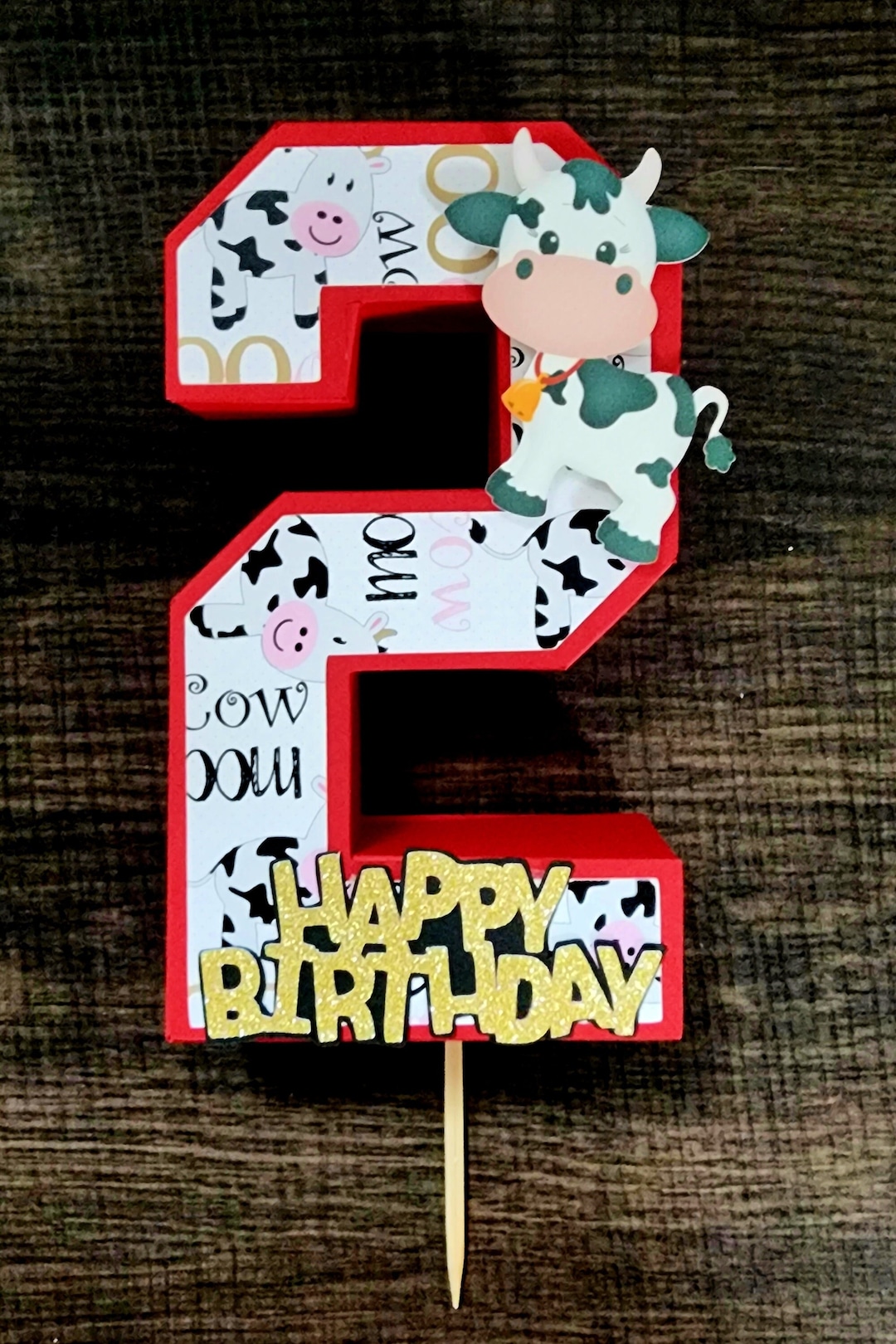 2nd Birthday Cake Topper, Cow 3 D Cake Topper, 3 D Cake Topper, Second ...
