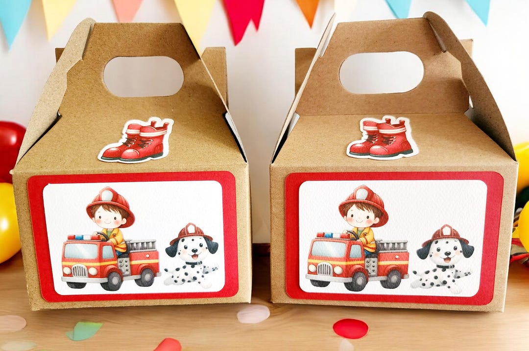 Fireman Birthday Gable Box Favors for Kids, Children's Party Gable Box ...