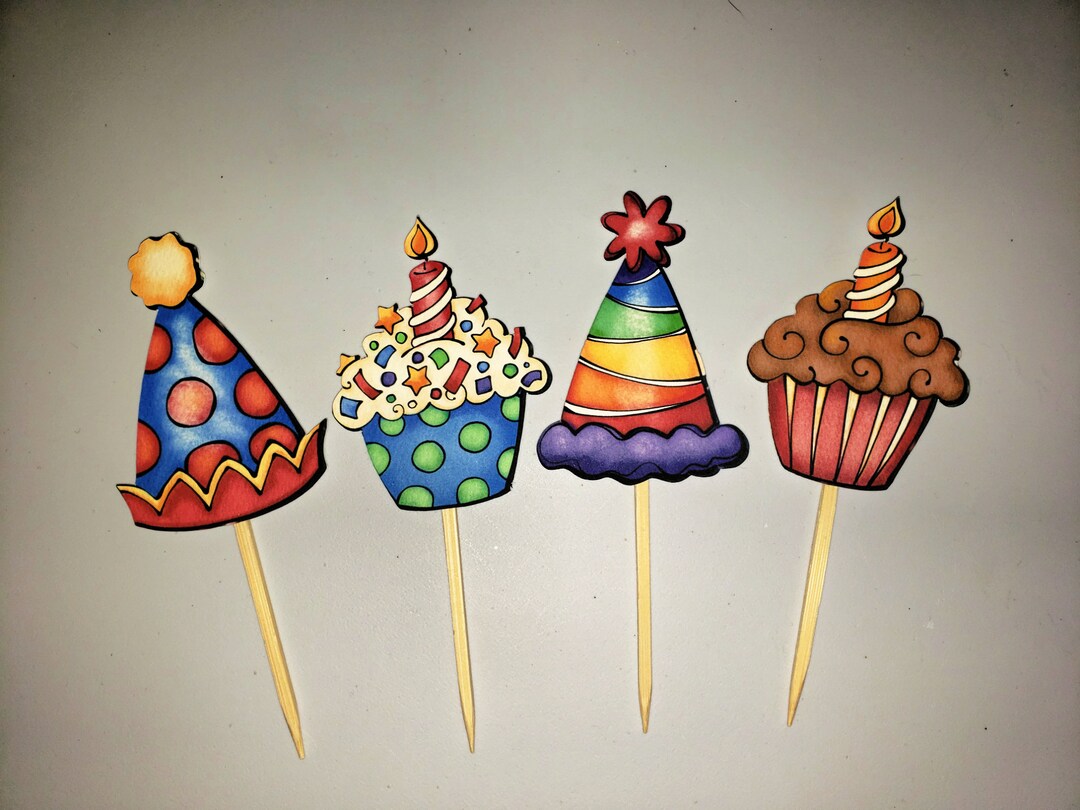 Party Cupcake Toppers, Party Hat Cupcake Toppers, Cupcake Toppers - Etsy