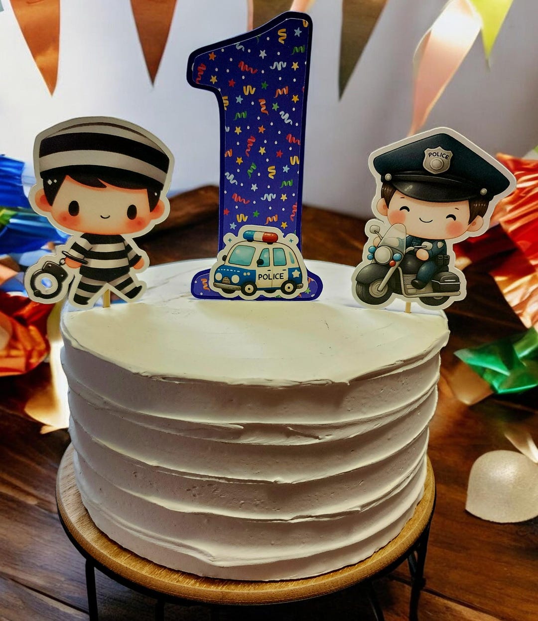 Police Birthday Cake Topper | Card Stock Cop and Criminal - Etsy