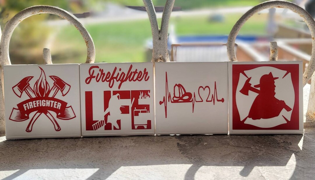 Firefighter Ceramic Coasters- Set of 4. Coaster Set, 4"x4" - Etsy