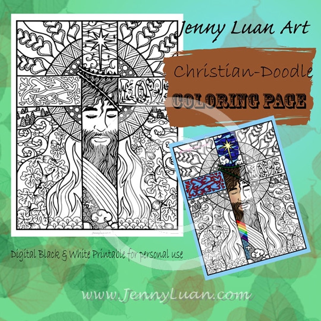 Christian Cross Jesus is Love Tangle Coloring Page - Etsy