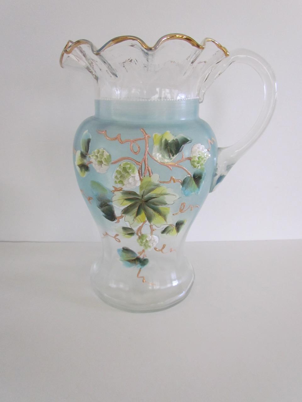 Victorian Lemonade Set Pitcher Glasses Hand Painpainted Hand Blown ...