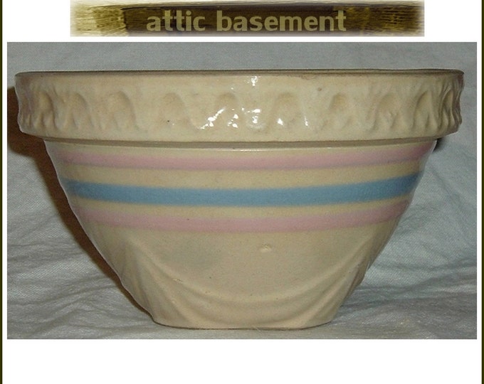 USA Pottery Mixing Bowl Yellow Ware Pink Blue Stripes 6.5 - Etsy