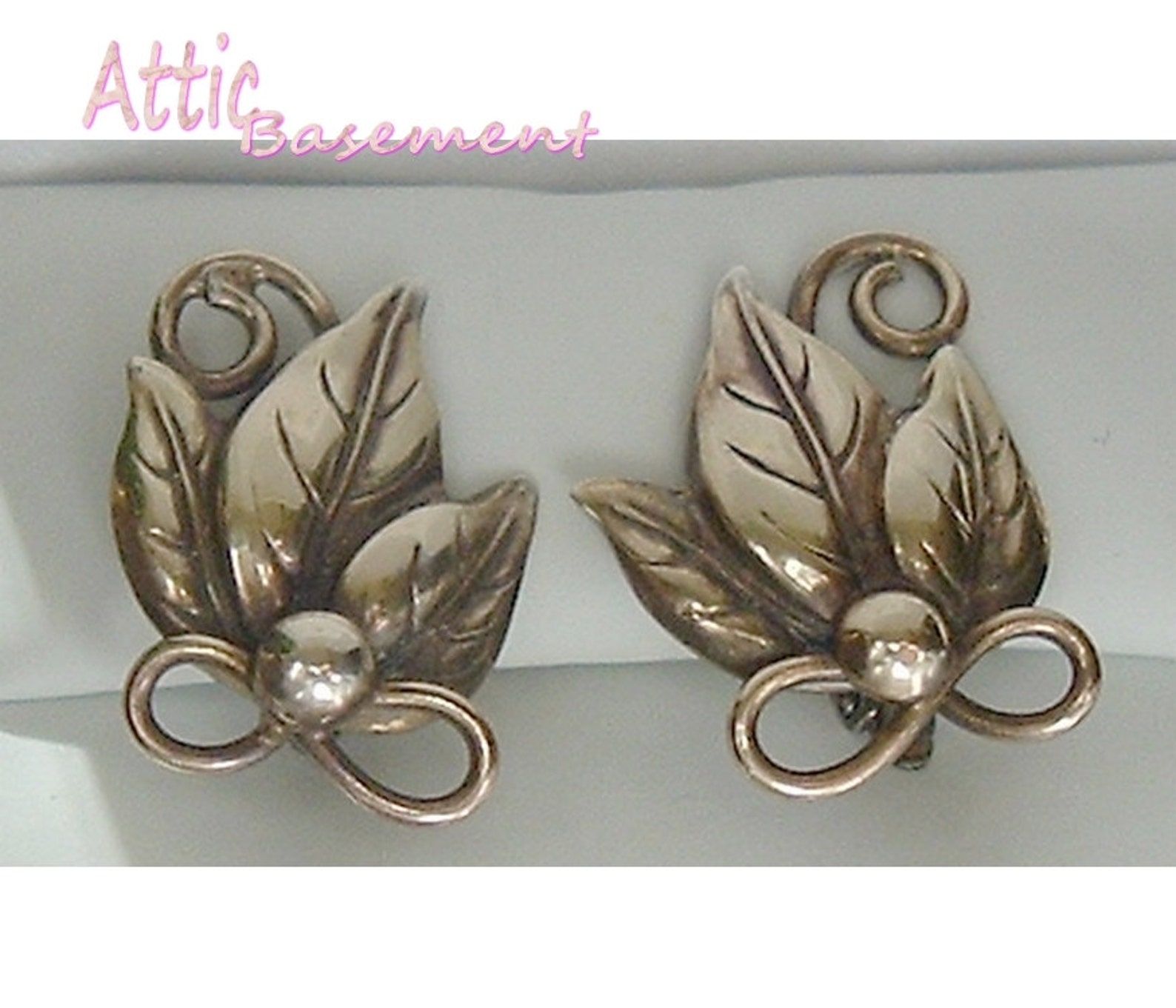 Arts and Crafts Silver Repousse Leaf Cluster Earrings Sterling Clips ...