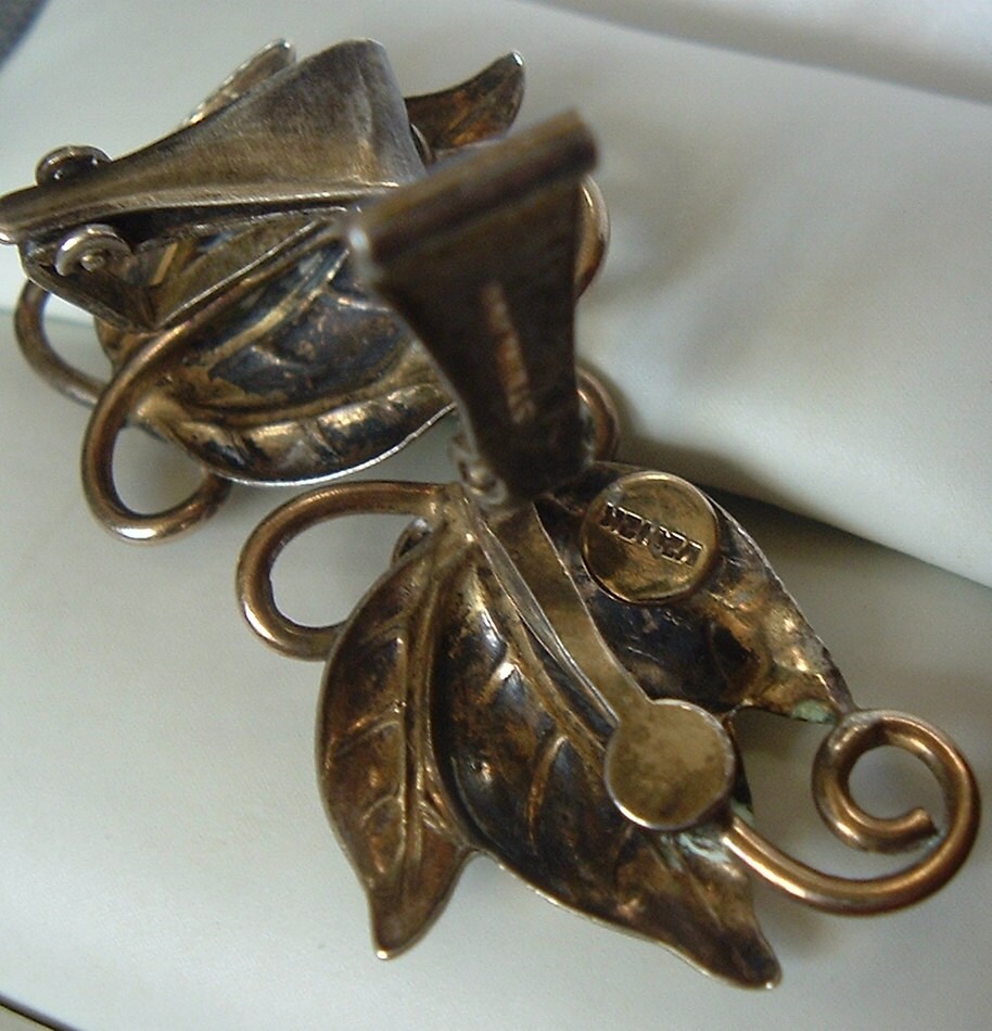 Arts and Crafts Silver Repousse Leaf Cluster Earrings Sterling Clips ...