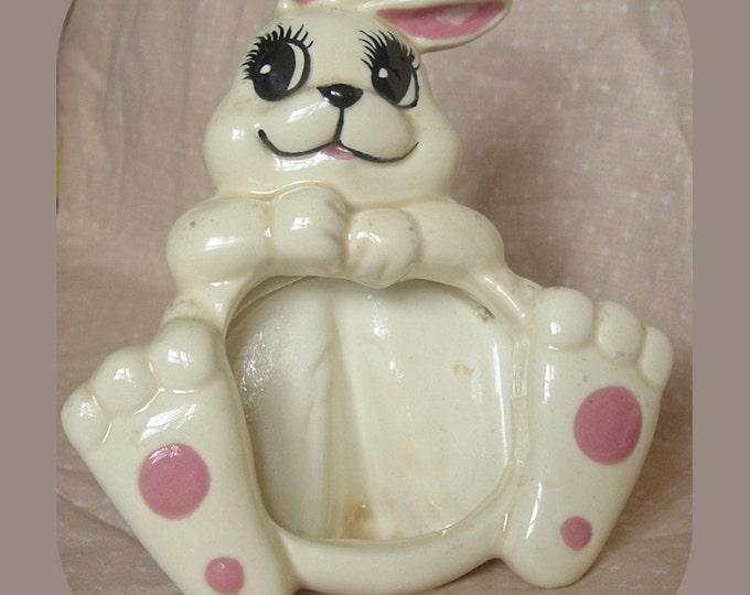 Vintage Ceramic White Bunny Rabbit Photo Frame Handpainted Epsteam - Etsy