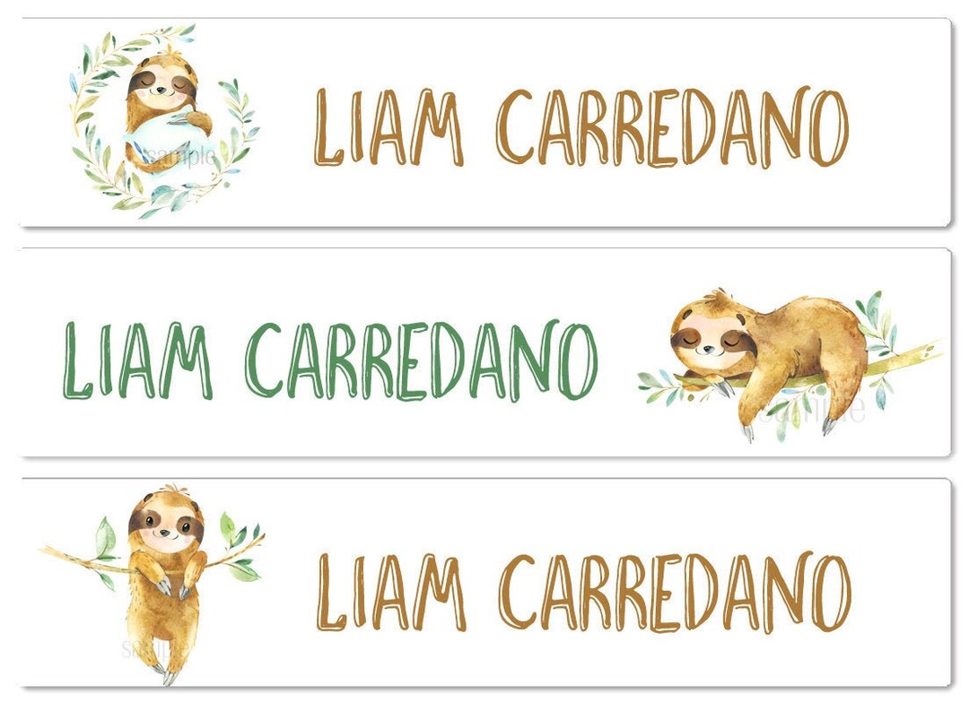 Sloth Waterproof Name Labels Kids Labels Daycare Labels Bottle Labels ...