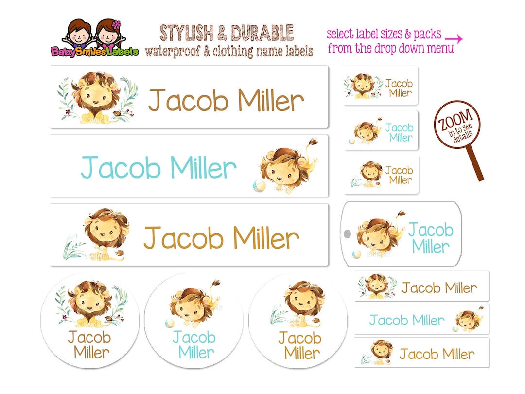 Cute Lion Waterproof Name Labels Kids Labels Daycare Labels Bottle ...