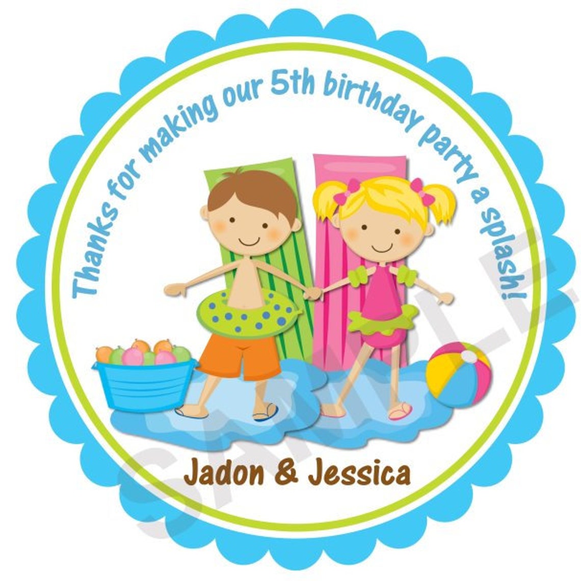 Pool Birthday Party Stickers Personalized Stickers Party Favor - Etsy