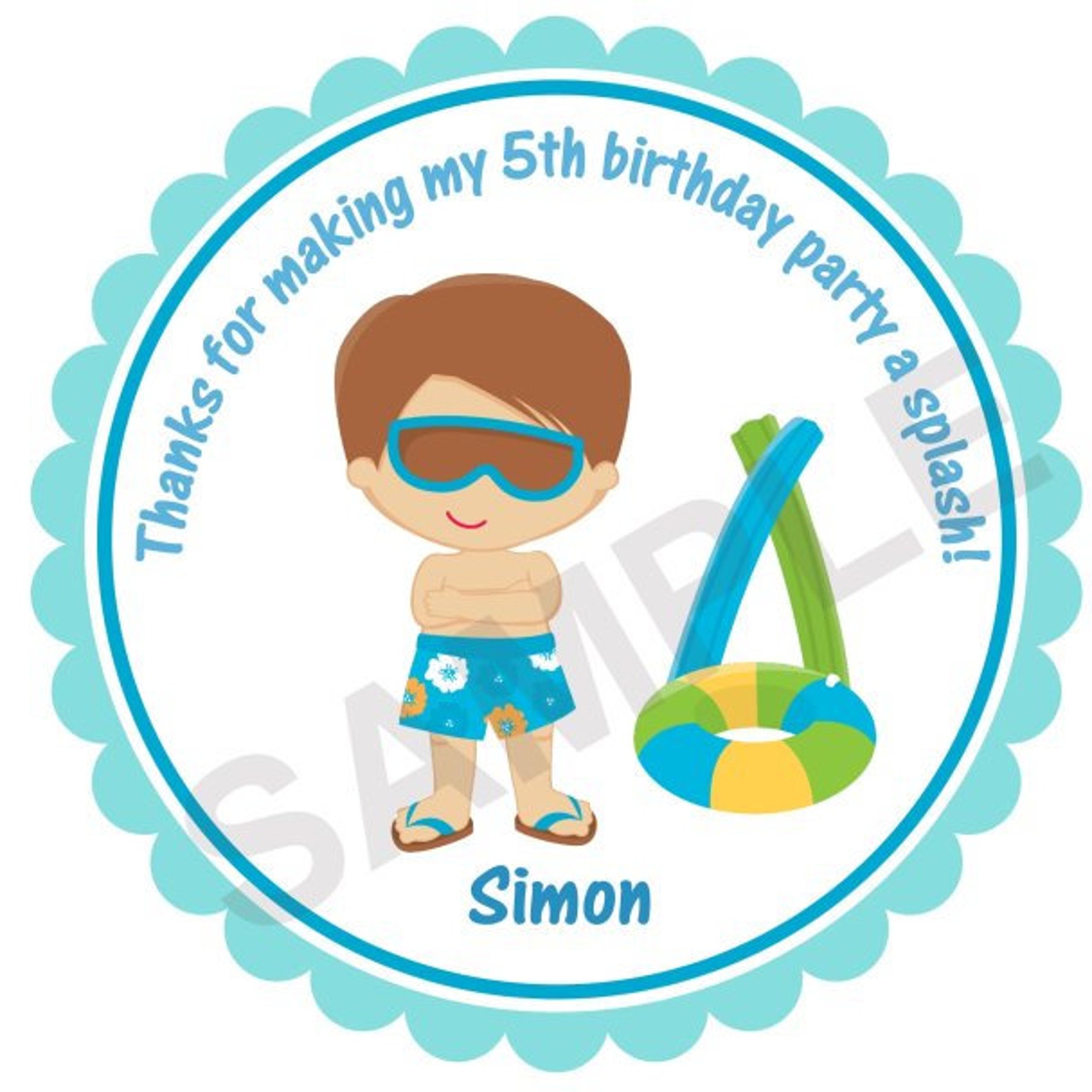 Pool Birthday Party Stickers Personalized Stickers Party Favor Stickers ...