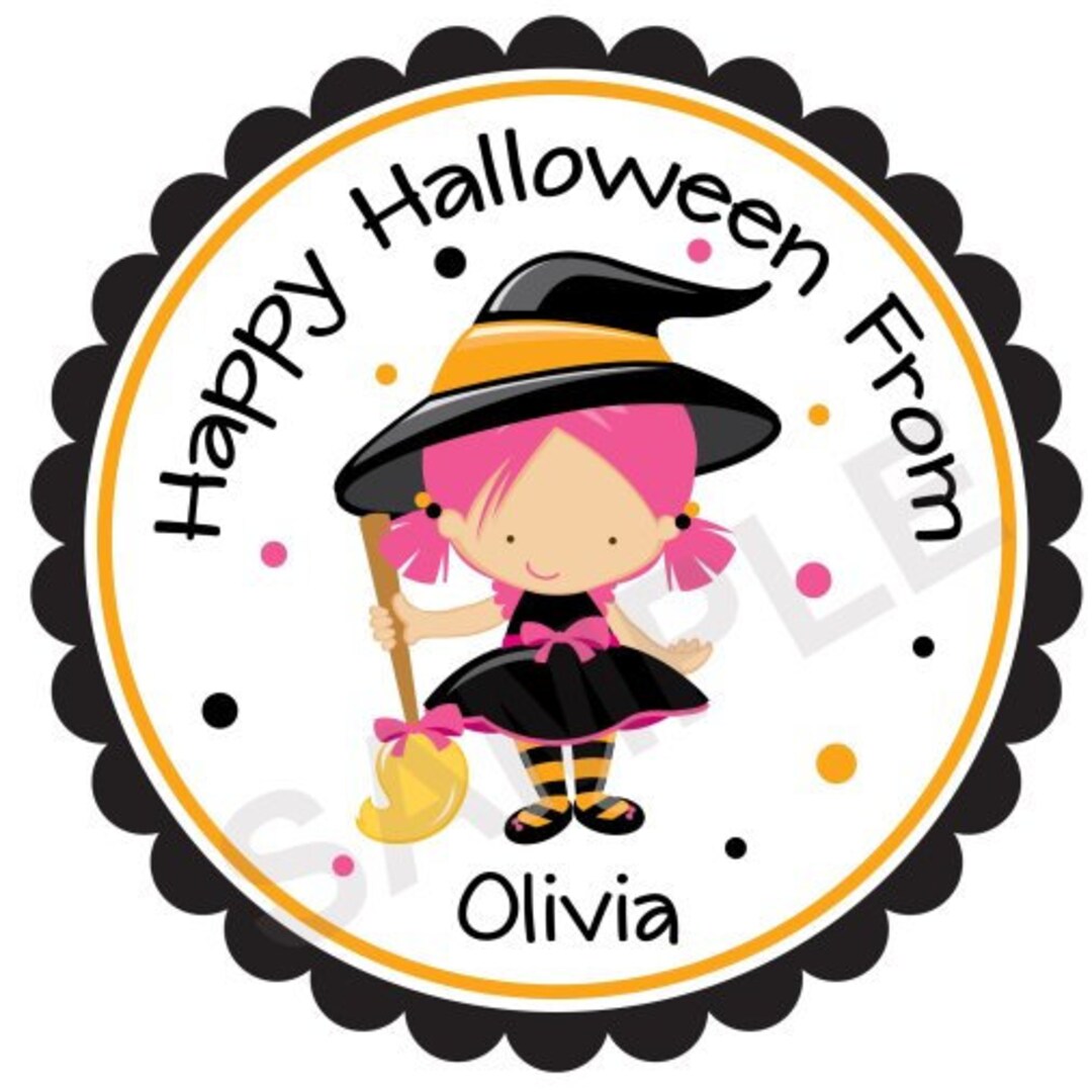 Halloween Witch Girl Stickers Happy Halloween Stickers Personalized ...