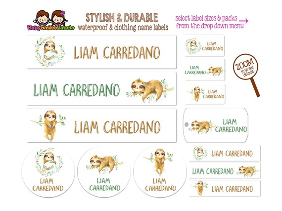 Sloth Waterproof Name Labels Kids Labels Daycare Labels Bottle - Etsy