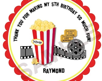 Popcorn Stickers, Movie Birthday Party, Movie Party Stickers ...