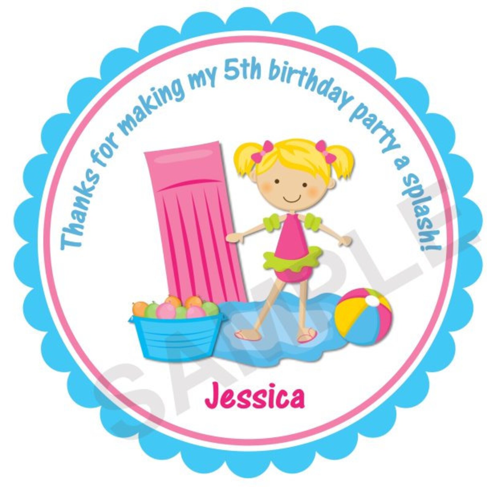 Pool Birthday Party Stickers Personalized Stickers Party Favor - Etsy