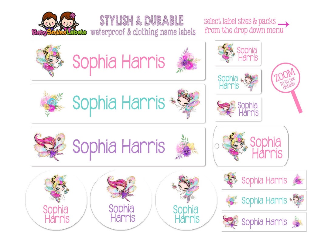 Fairies Waterproof Name Labels Daycare Name Labels Bottle Labels Girl ...