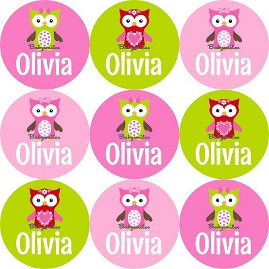 48 Personalized Waterproof Name Label Stickers - Cute Owl Girl ...