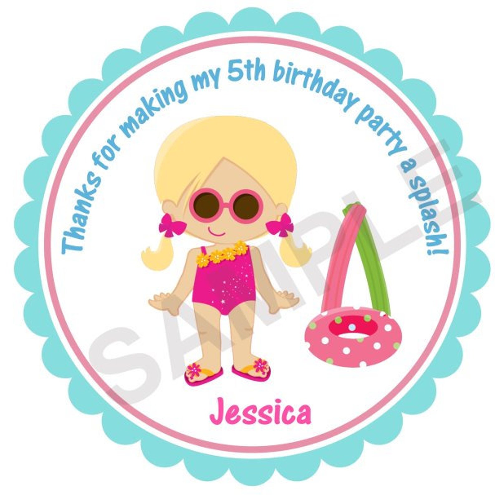 Pool Birthday Party Stickers Personalized Stickers Party Favor - Etsy