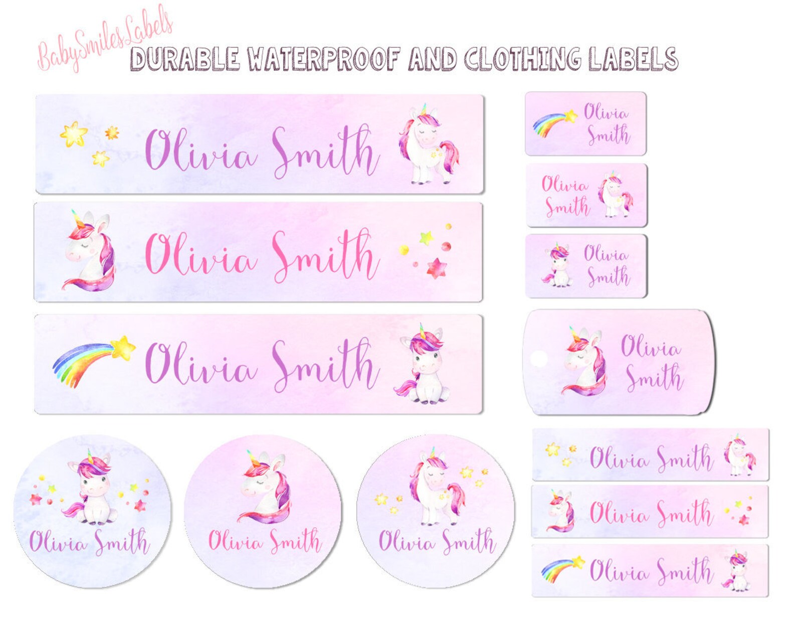 Unicorns Waterproof Name Labels School Name Labels Girl Labels - Etsy