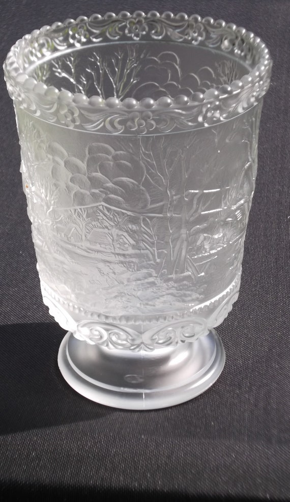 Vase Fenton Currier and Ives Crystal Velvet Glass Winter 1980 | Etsy