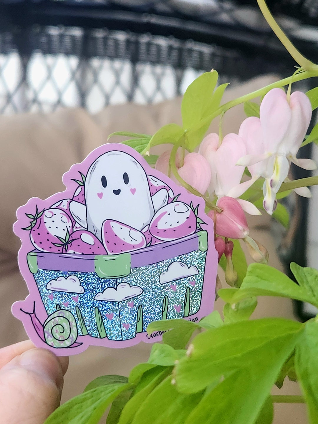 Strawberry Ghost Sticker - Etsy