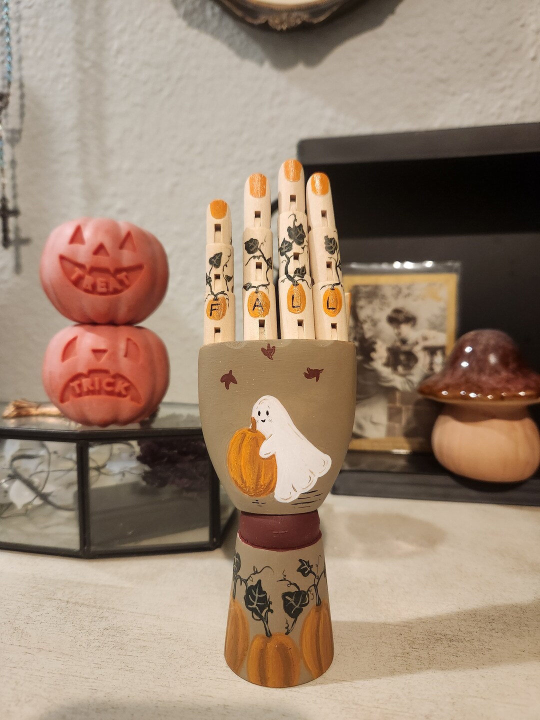 FALL: "tattoo" Wooden Hand, Hand Painted One of a Kind Art Piece - Etsy