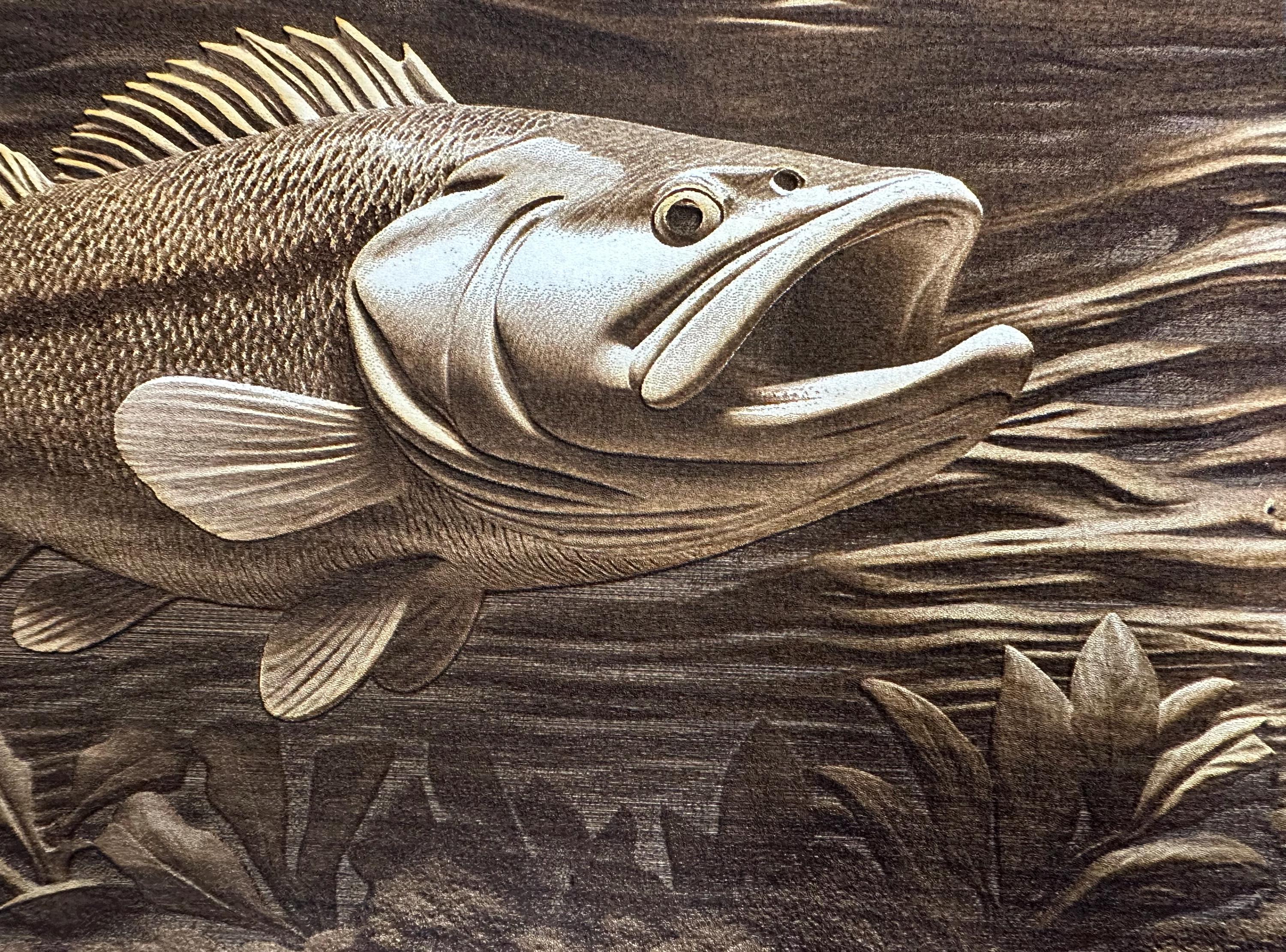 Laser Engraved Bass Fish Scene, Wooden Art, Rustic Home Decor - Etsy