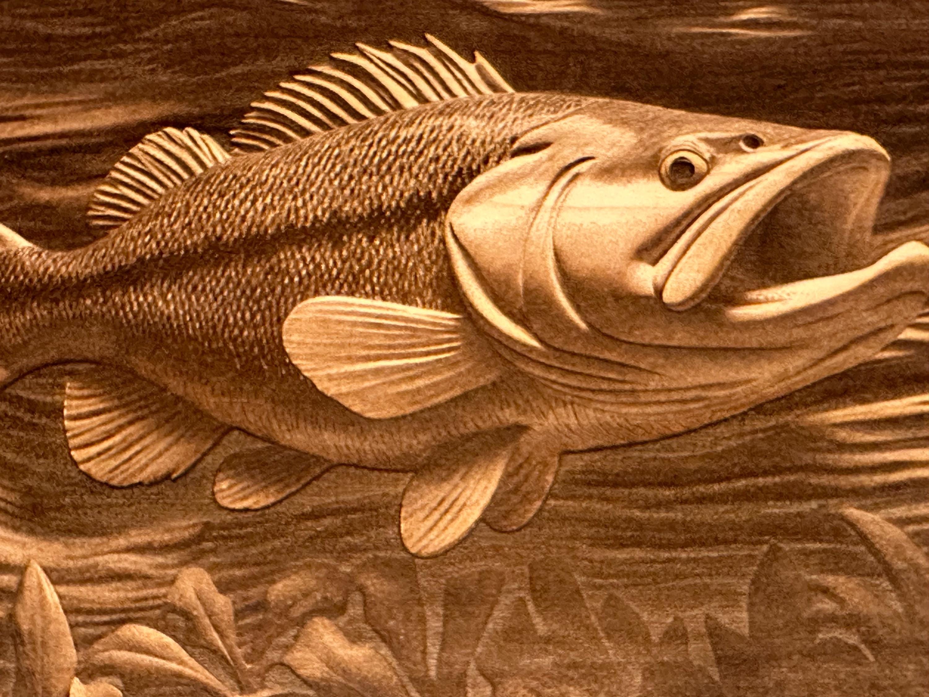 Laser Engraved Bass Fish Scene, Wooden Art, Rustic Home Decor - Etsy