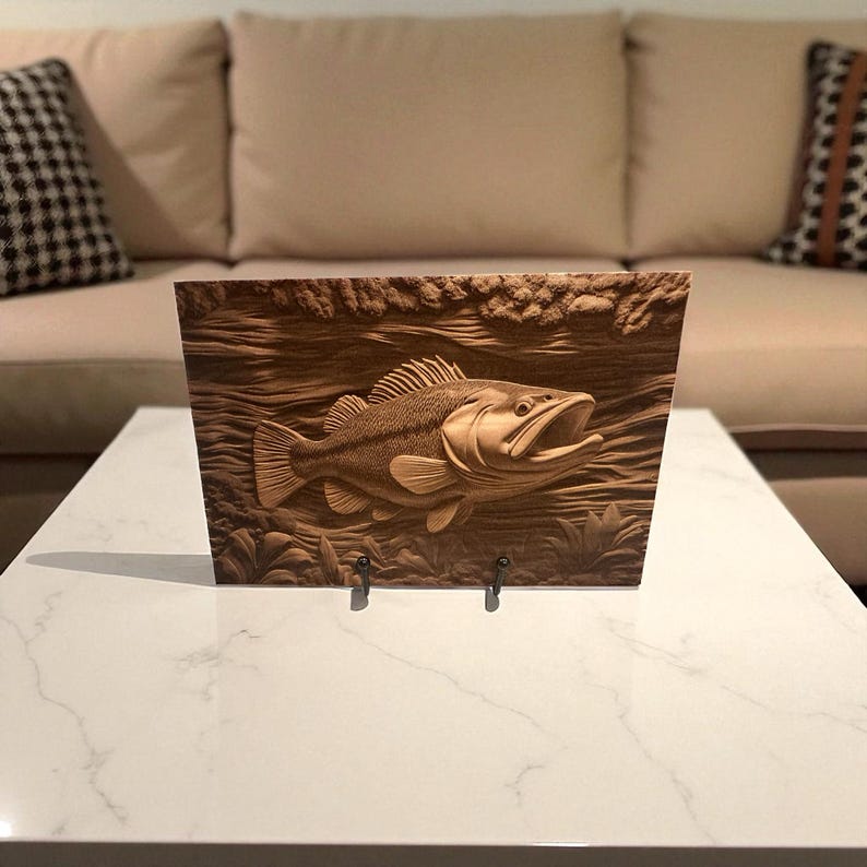 Laser Engraved Bass Fish Scene, Wooden Art, Rustic Home Decor - Etsy