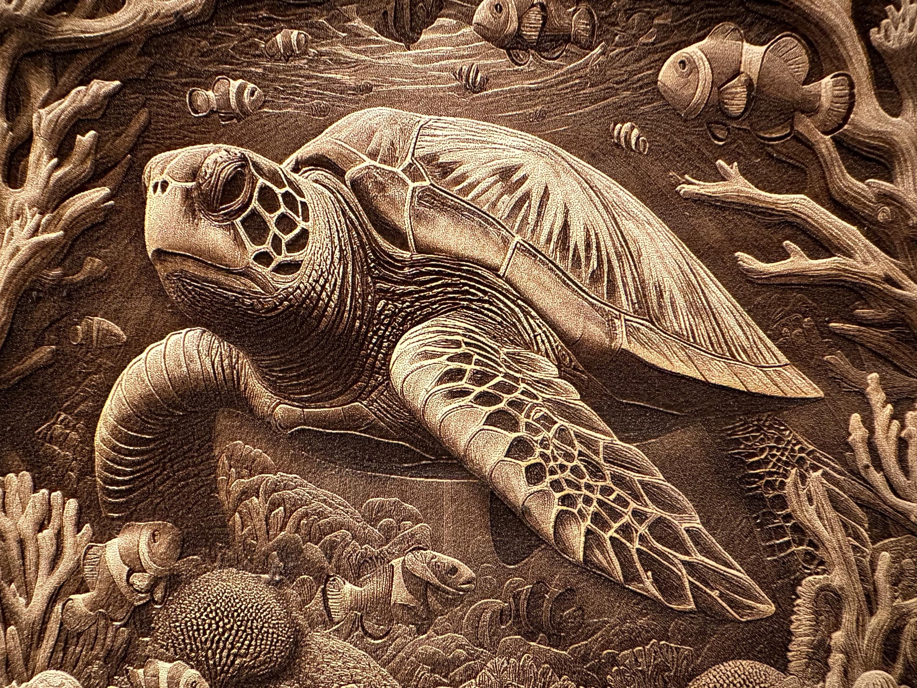 Laser Engraved 3D Illusion Wooden Sea Turtle/ocean Scene Art- Sign ...