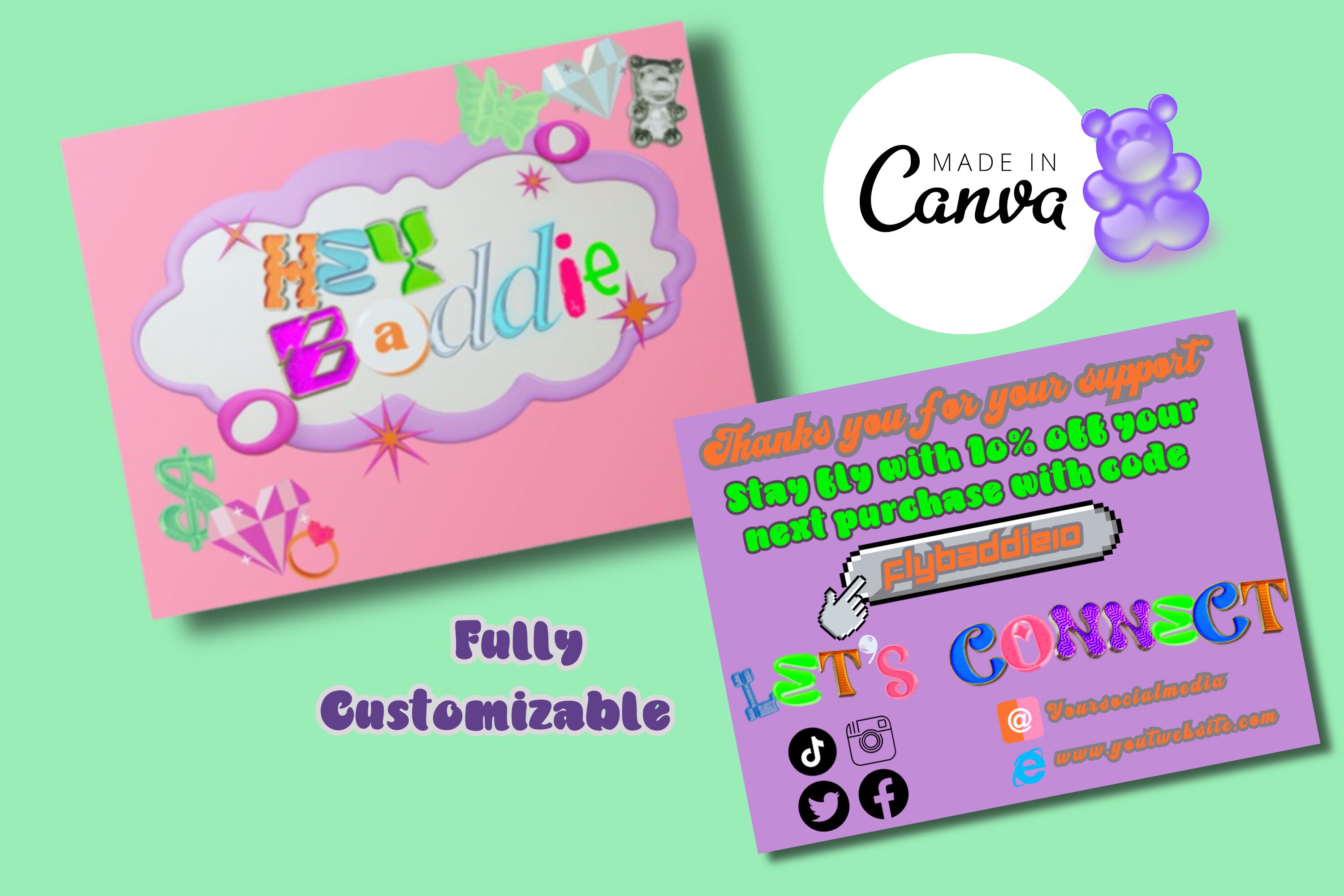 Editable Y2K Canva Template, Printable Package Insert, Small Business ...
