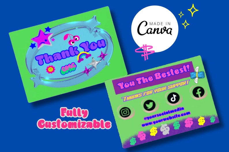 Editable Y2K Canva Template, Printable Package Insert, Small Business ...