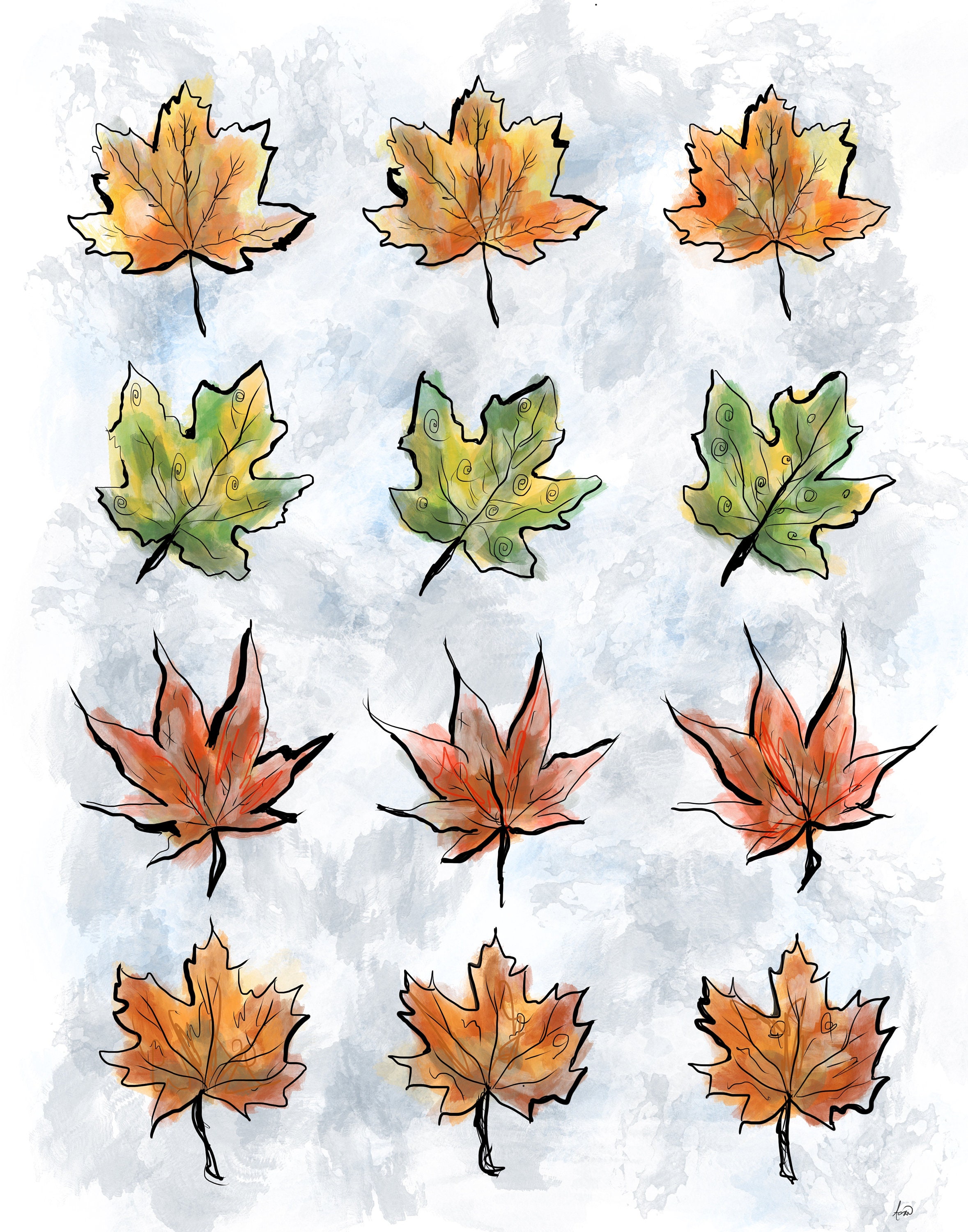 Maple Leaves Ink Illustration Print - Etsy