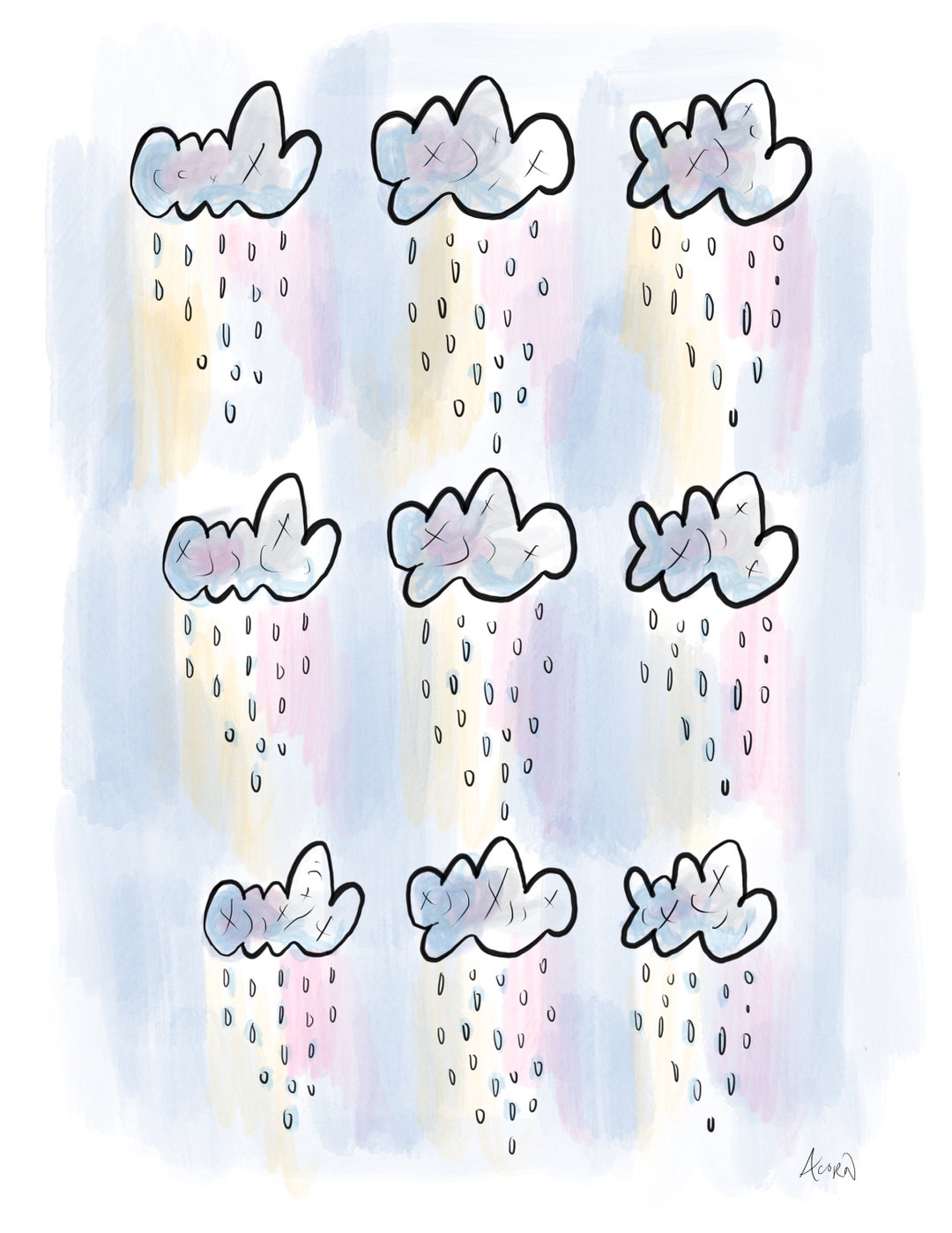 Rain Cloud Ink Illustration Print - Etsy