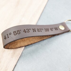 Personalized Custom Leather Keychain, Coordinates Keychain Longitude ...