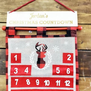Personalized Advent Calendar Farmhouse Buffalo Plaid Deer - Etsy