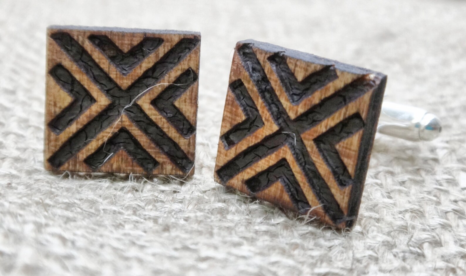 Geometric Cufflinks wood modern square Engraved Wooden | Etsy