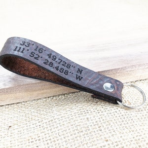 Coordinates Keychain Leather Personalized Key Ring With Coordinates ...