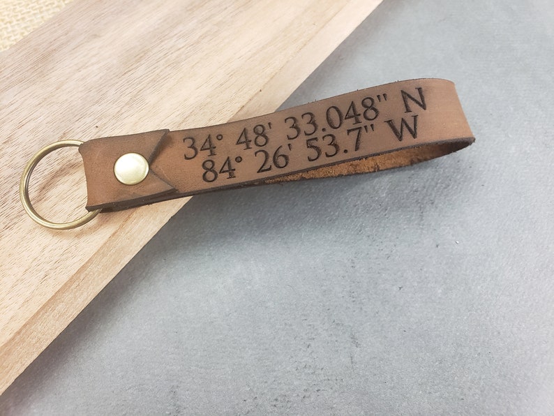 Personalized Custom Leather Keychain Coordinates Keychain | Etsy