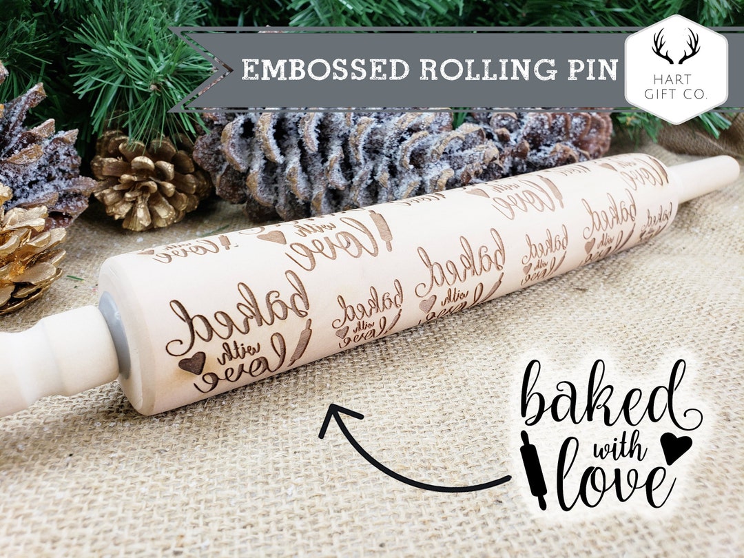 Baked With Love Cookie Stamp Embossed Rolling Pin Gift for Bakers ...