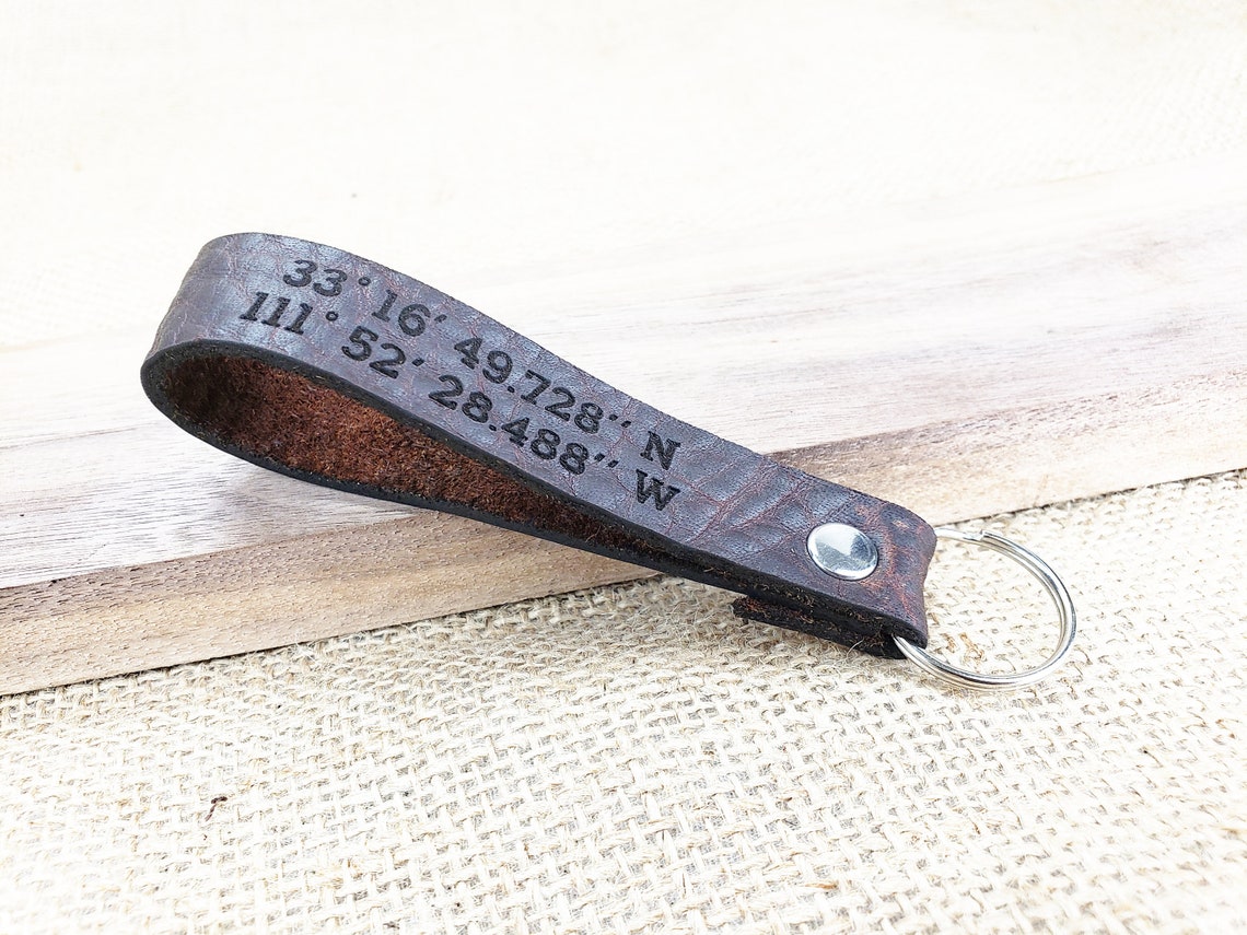 Personalized Custom Leather Keychain Coordinates Keychain | Etsy