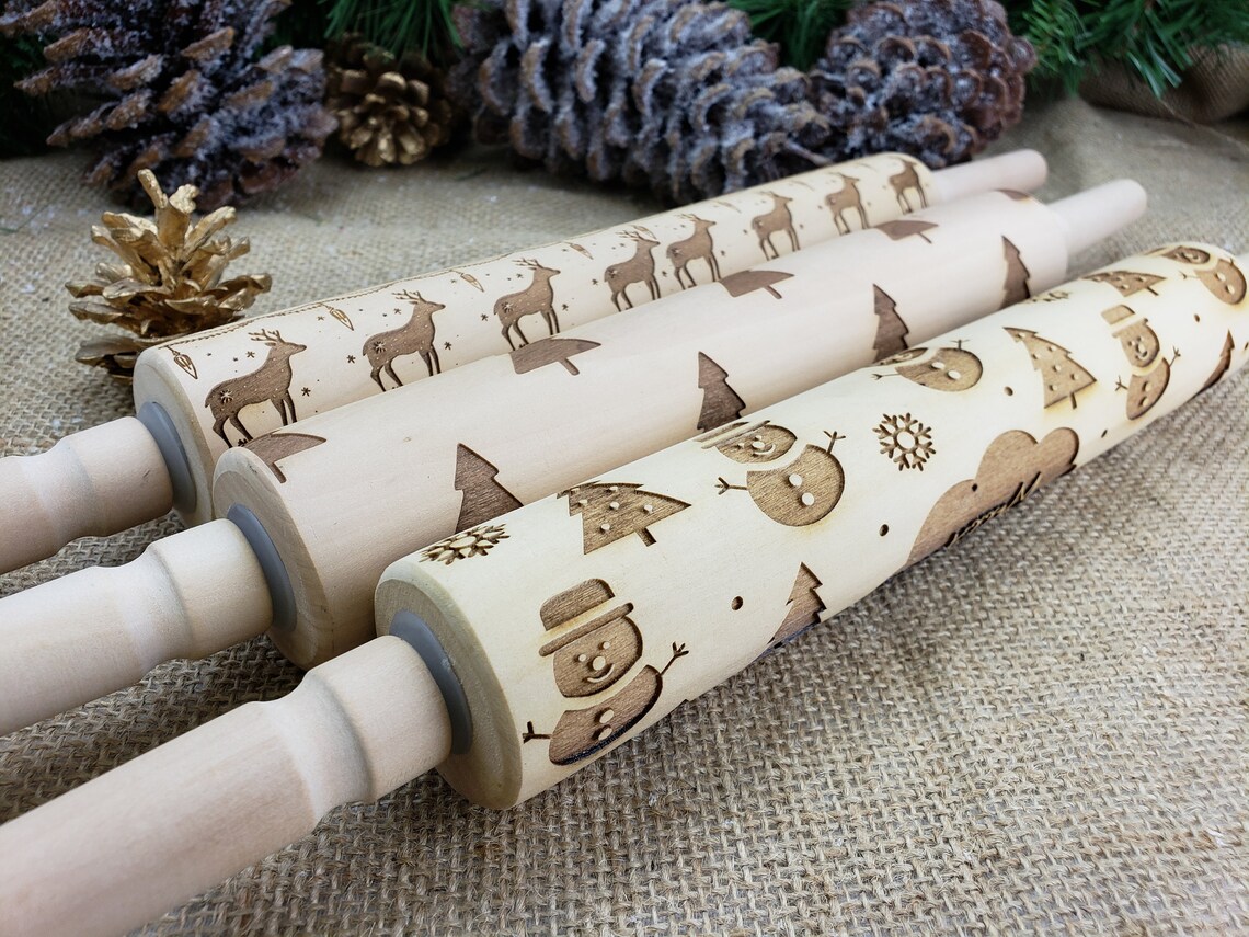Christmas Baking Embossed Rolling Pins Holiday Cookie Stamps Gifts for ...