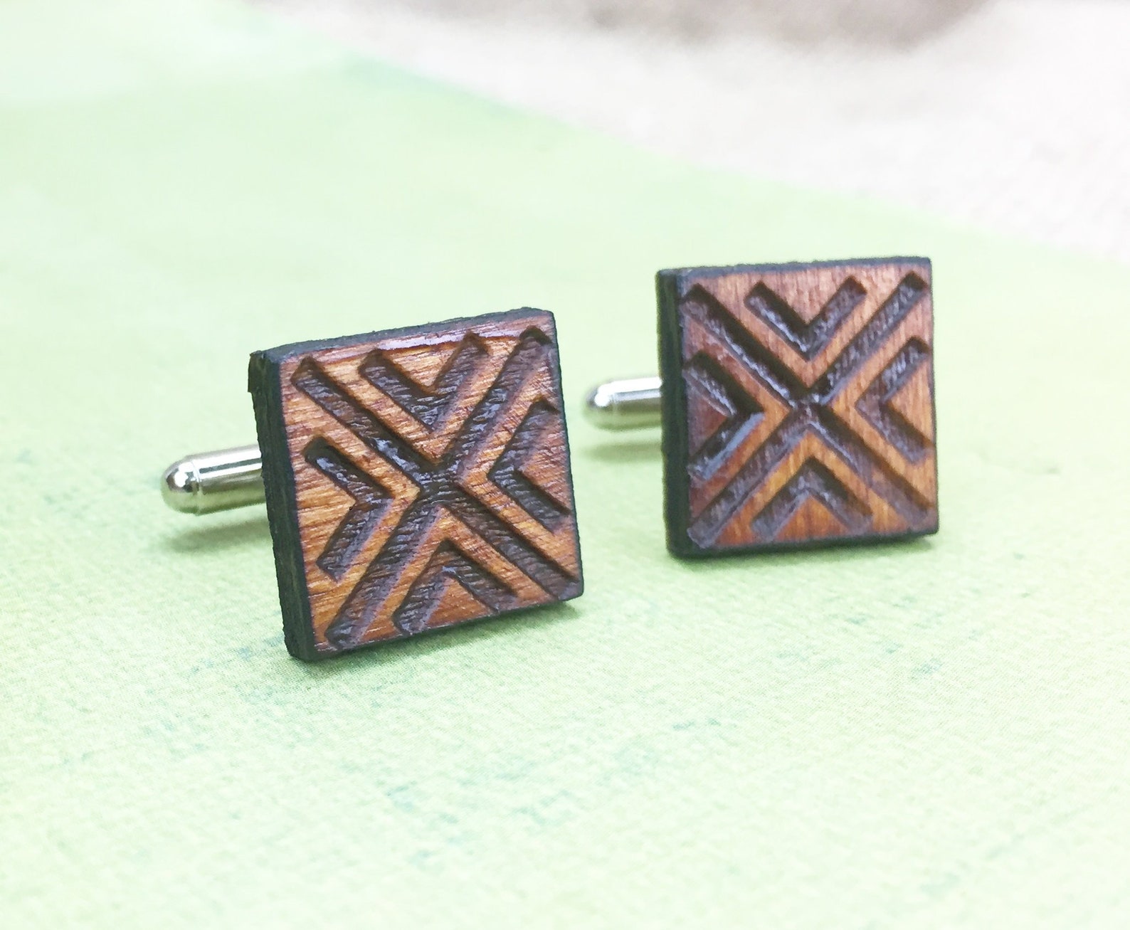 Geometric Cufflinks Wood Modern Square Engraved Wooden Cufflinks, 5th ...